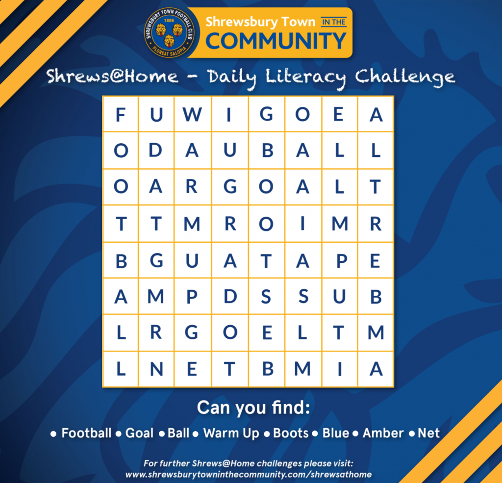 Literacy Challenge - Word Search - Shrewsbury Town Foundation